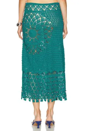Rabanne Crochet Maxi Skirt In Teal