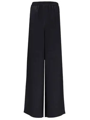 Max Mara Soft Wide-leg Silk Trousers With Monogram - Blue