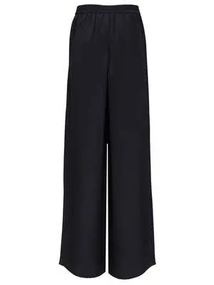 Max Mara Soft Wide-leg Silk Trousers With Monogram - Blue