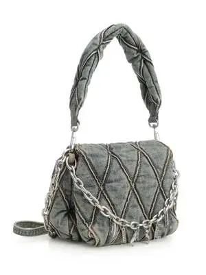 DIESEL® Charm-d Quilted Denim Shoulder Bag With Rhinestone Charms - Blue