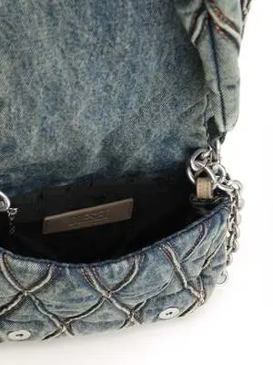 DIESEL® Charm-d Quilted Denim Shoulder Bag With Rhinestone Charms - Blue
