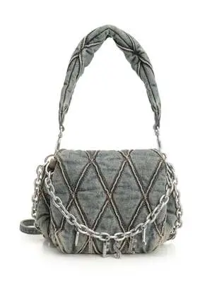 DIESEL® Charm-d Quilted Denim Shoulder Bag With Rhinestone Charms - Blue