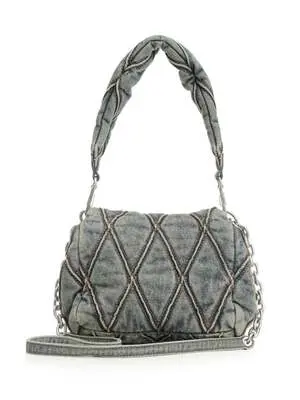 DIESEL® Charm-d Quilted Denim Shoulder Bag With Rhinestone Charms - Blue