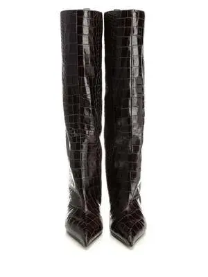 Attico Lea Croc Effect Knee High Boots - Brown