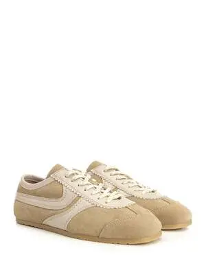 Dries Van Noten Suede And Leather Lace-up Sneakers - Cream