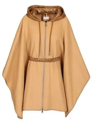 Moncler Padded Wool Blend Cape With Hood - Cream