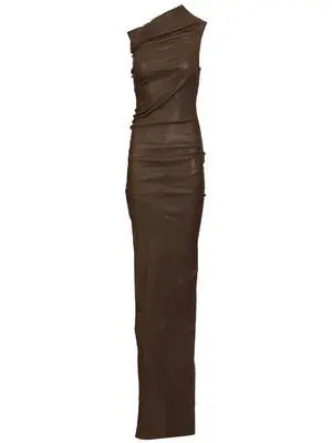 Rick Owens Athena Asymmetrical Leather Blend Gown - Brown