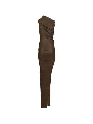 Rick Owens Athena Asymmetrical Leather Blend Gown - Brown