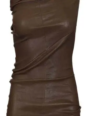 Rick Owens Athena Asymmetrical Leather Blend Gown - Brown