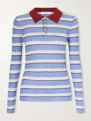 Brandon Maxwell The Joni Striped Silk And Cashmere-blend Polo Sweater