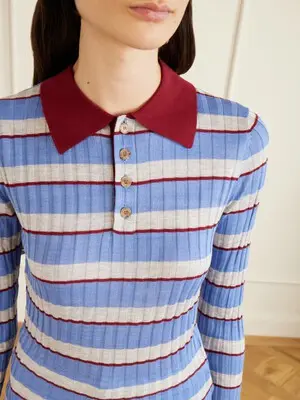Brandon Maxwell The Joni Striped Silk And Cashmere-blend Polo Sweater