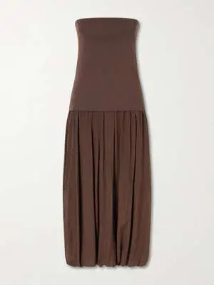 ST. AGNI Ribbed Pleated Jersey Midi Dress - Brown
