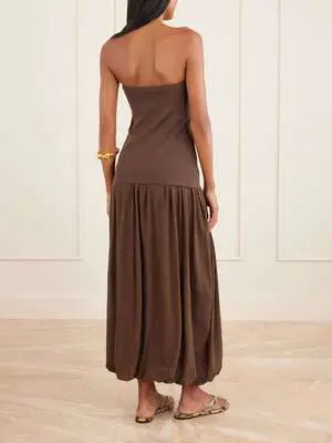 ST. AGNI Ribbed Pleated Jersey Midi Dress