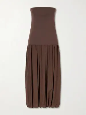ST. AGNI Ribbed Pleated Jersey Midi Dress - Brown