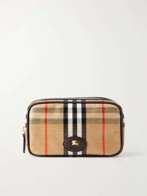 Burberry Leather-trimmed Checked Coated-canvas Pouch - Beige