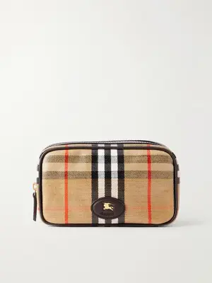 Burberry Leather-trimmed Checked Coated-canvas Pouch - Neutrals