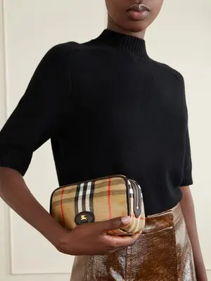 Burberry Leather-trimmed Checked Coated-canvas Pouch