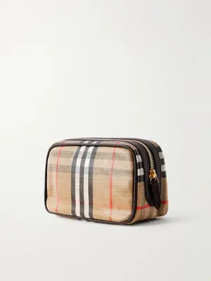 Burberry Leather-trimmed Checked Coated-canvas Pouch - Neutrals