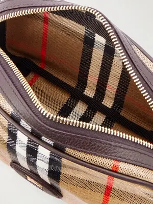 Burberry Leather-trimmed Checked Coated-canvas Pouch - Neutrals