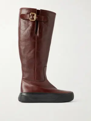 Chloé Delia Leather Knee Boots - Brown
