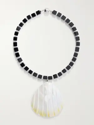 JULIETTA Oro Rhodium-plated Shell And Onyx Necklace - Black