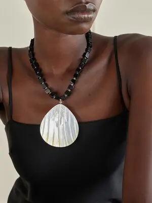 JULIETTA Oro Rhodium-plated Shell And Onyx Necklace - Black