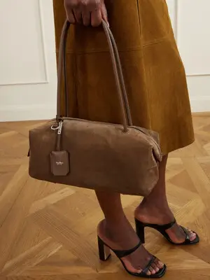 Max Mara Logo-debossed Suede Shoulder Bag - Brown