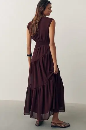 Anthropologie Cap-sleeve Tiered Maxi Dress - Burgundy