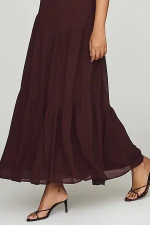Anthropologie Cap-sleeve Tiered Maxi Dress - Burgundy