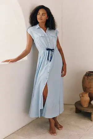 CELANDINE Tie-waist Shirt Dress - Cerulean