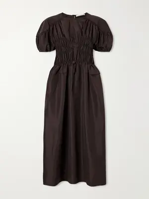 Cecilie Bahnsen Cbbetsy Gathered Faille Midi Dress - Brown