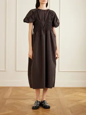 Cecilie Bahnsen Gathered Faille Midi Dress - Brown