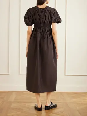 Cecilie Bahnsen Gathered Faille Midi Dress - Brown