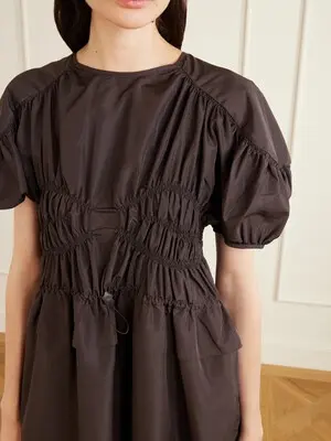 Cecilie Bahnsen Gathered Faille Midi Dress - Brown