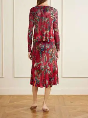 Etro Floral-print Open-knit Ribbed Blouse