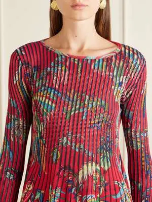 Etro Floral-print Open-knit Ribbed Blouse