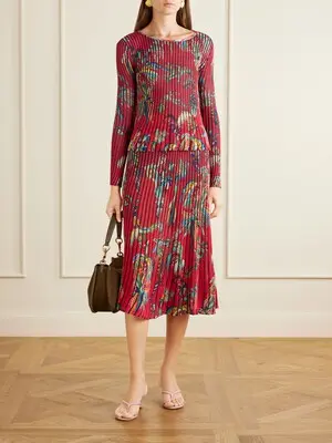 Etro Floral-print Open-knit Ribbed Blouse