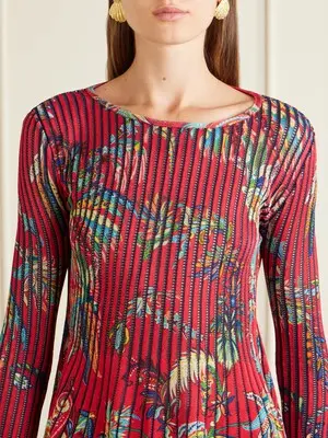 Etro Floral-print Open-knit Ribbed Blouse