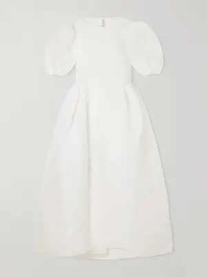 Cecilie Bahnsen Crinkled Papillon Matelassé Midi Dress - White