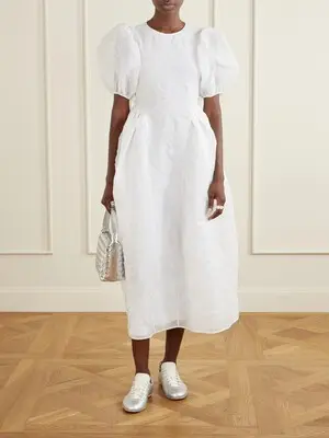 Cecilie Bahnsen Crinkled Papillon Matelassé Midi Dress - White