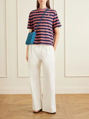 JIL SANDER Embroidered Striped Cotton T-shirt