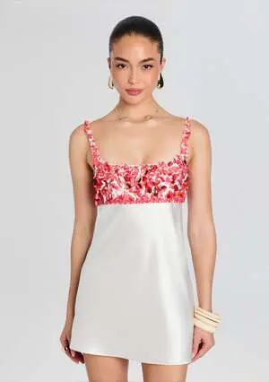 Retrofete Winifred Embroidered Mini Dress - White/coral