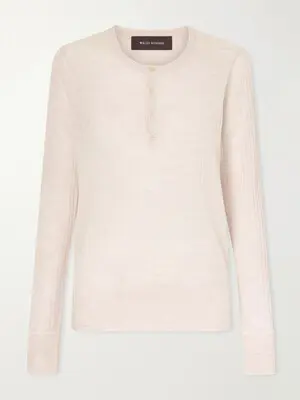 WALES BONNER Nile Ribbed Merino Wool Henley - Neutrals