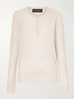 WALES BONNER Nile Ribbed Merino Wool Henley - Neutrals