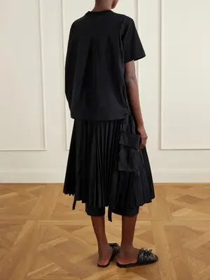 Sacai Cotton-jersey T-shirt With Denim Panels - Black