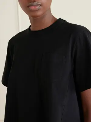 Sacai Cotton-jersey T-shirt With Denim Panels - Black