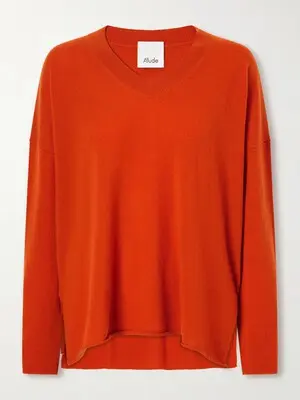 ALLUDE V-neck Cashmere Sweater - Orange