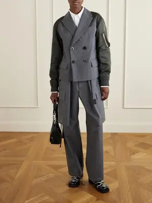 Sacai Wool Blazer With Shell Sleeves - Green