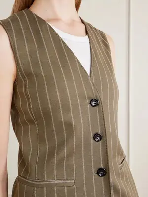 Max Mara Pinstriped Twill Vest - Green