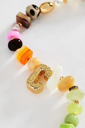 Anthropologie Chunky Mixed Bead Initial Necklace - C